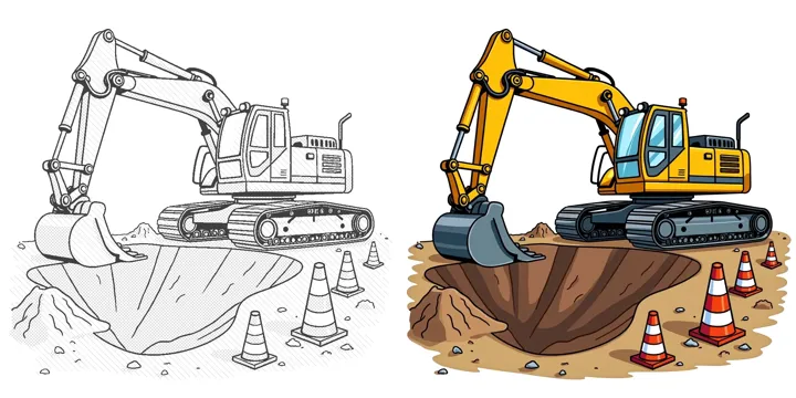 Diggers and Excavators - Coloring Pages - ColorAI.me